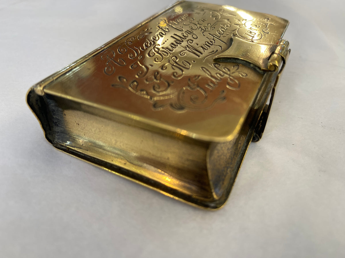 Antique Brass Engraved Snuff Box In The Form Of A Book Dated 1872 – Red ...