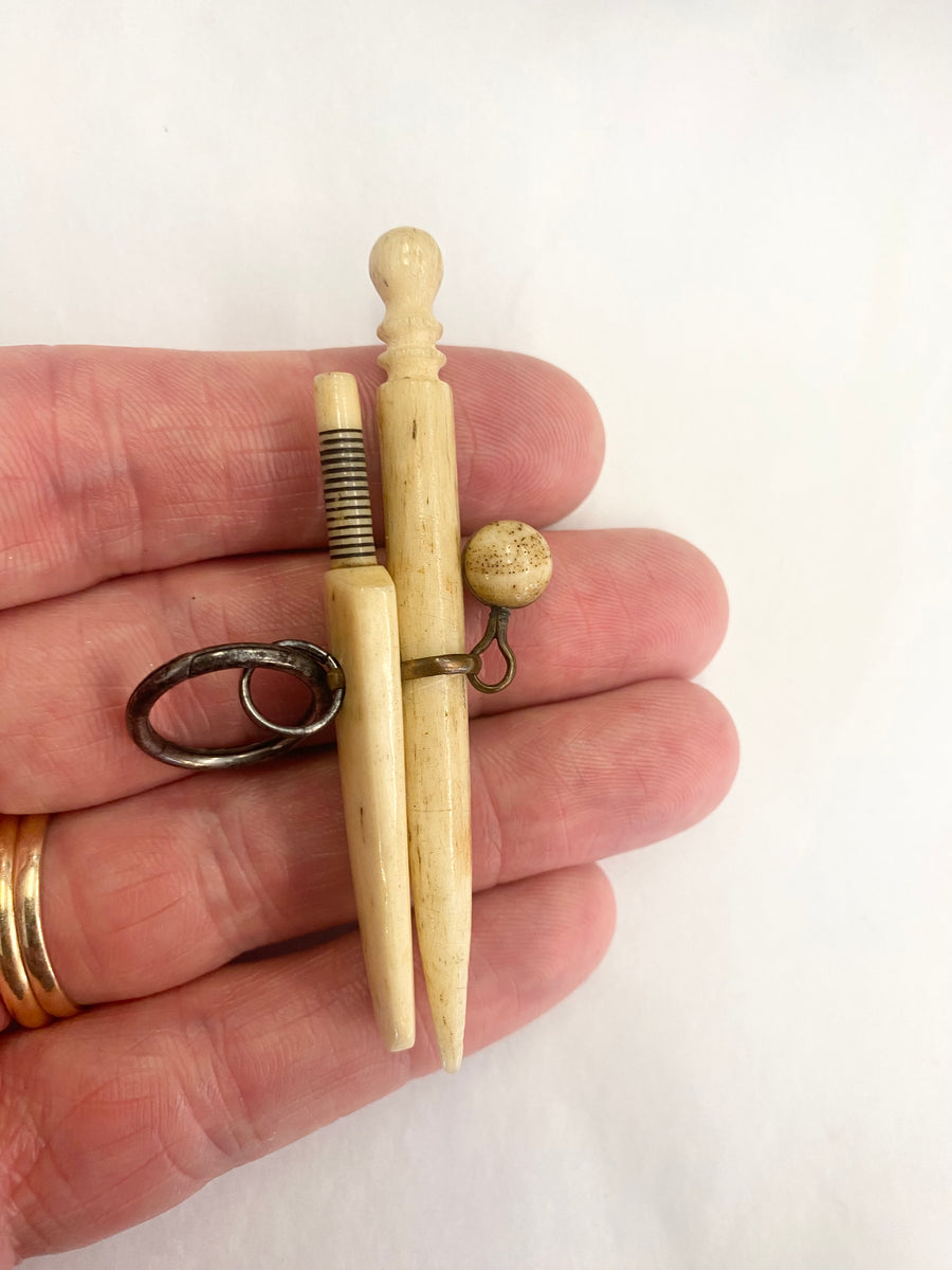 Late Victorian Miniature Bone Cricket Fob / Key Ring – Red House ...